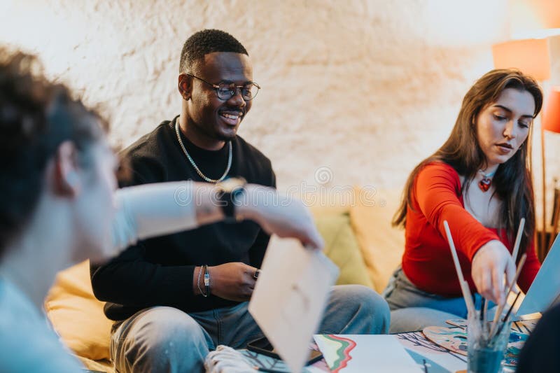 Friends Enjoying a Shared Creative Activity Together in a Relaxed ...