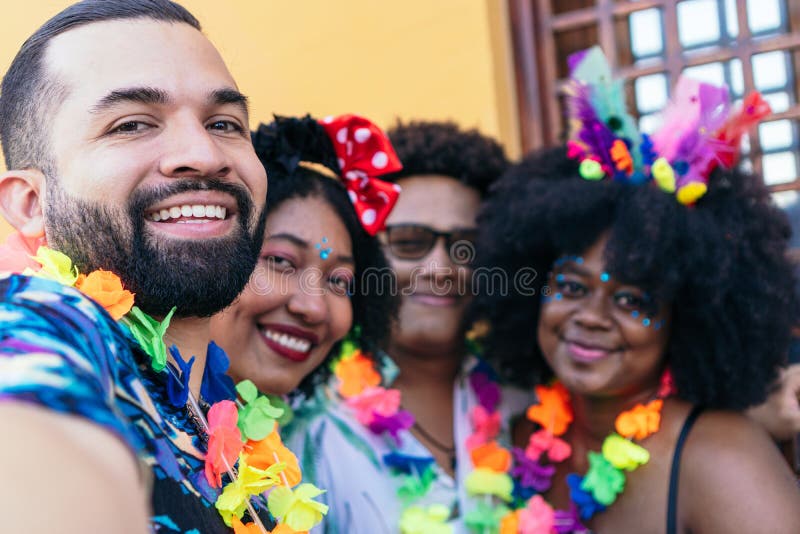 Friends Enjoying the Street Carnival Stock Photo - Image of holiday ...