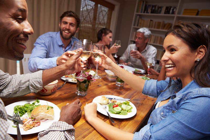 Friends at an Evening Dinner Party Stock Image - Image of horizontal ...