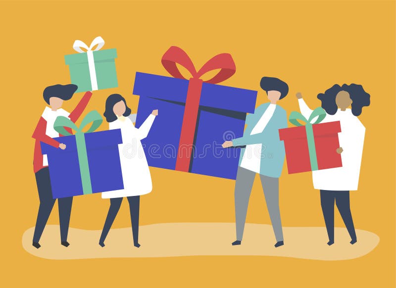 Friends Exchanging Gift Boxes with One Another Stock Vector ...