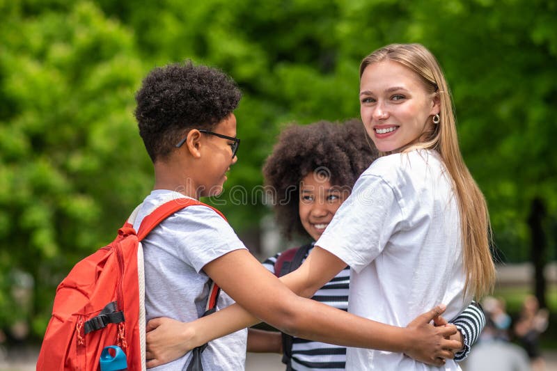 Friends Feeling Good Together and Hugging Stock Image - Image of ...