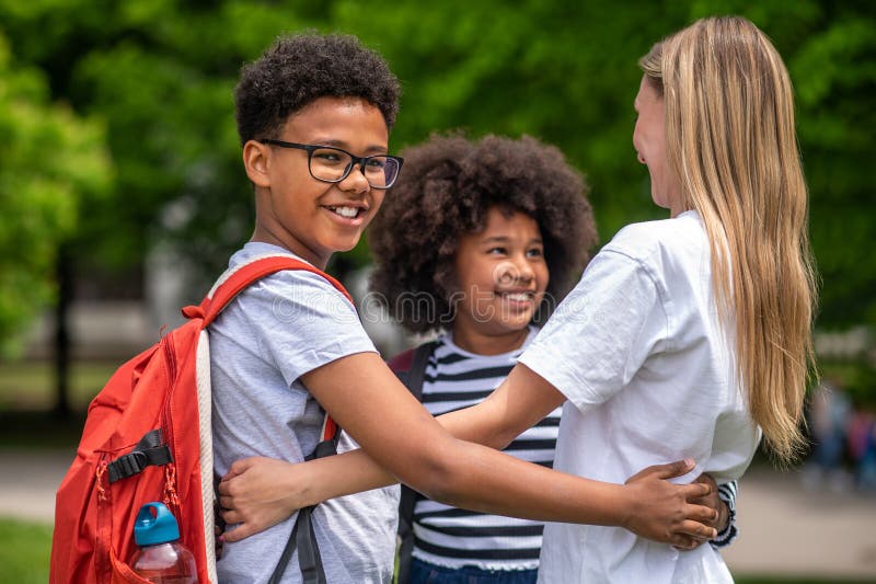 Friends Feeling Good Together and Hugging Stock Photo - Image of ...