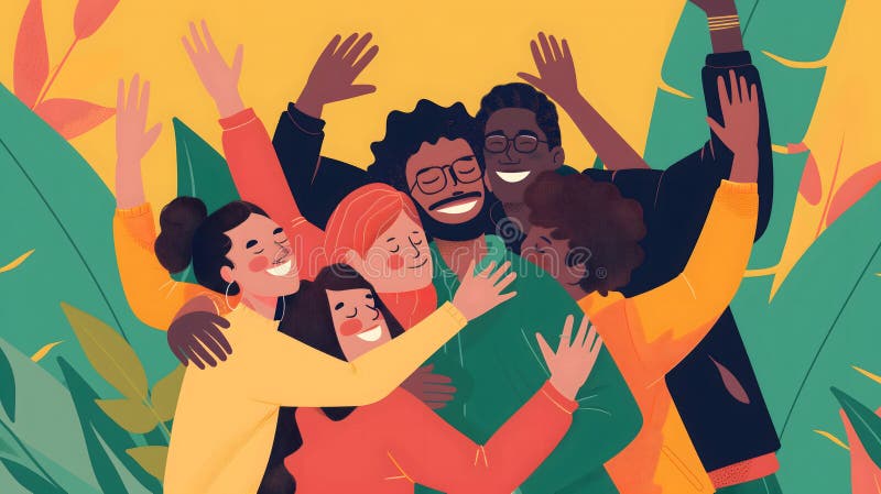 Friends Forever. Friendly Group of People Stand and Hugging Together ...