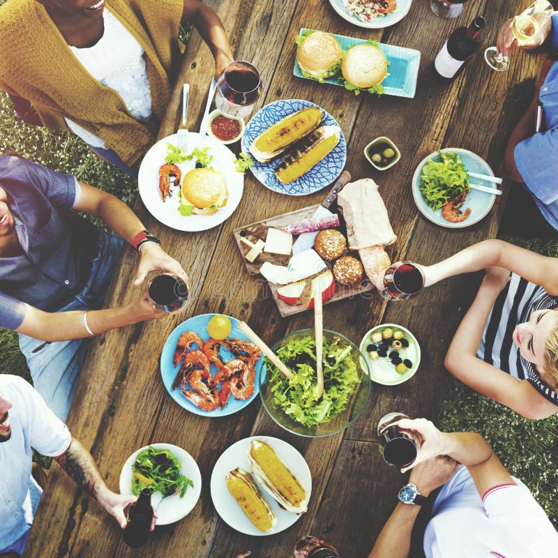 Friends Friendship Outdoor Dining People Concept Stock Image - Image of ...