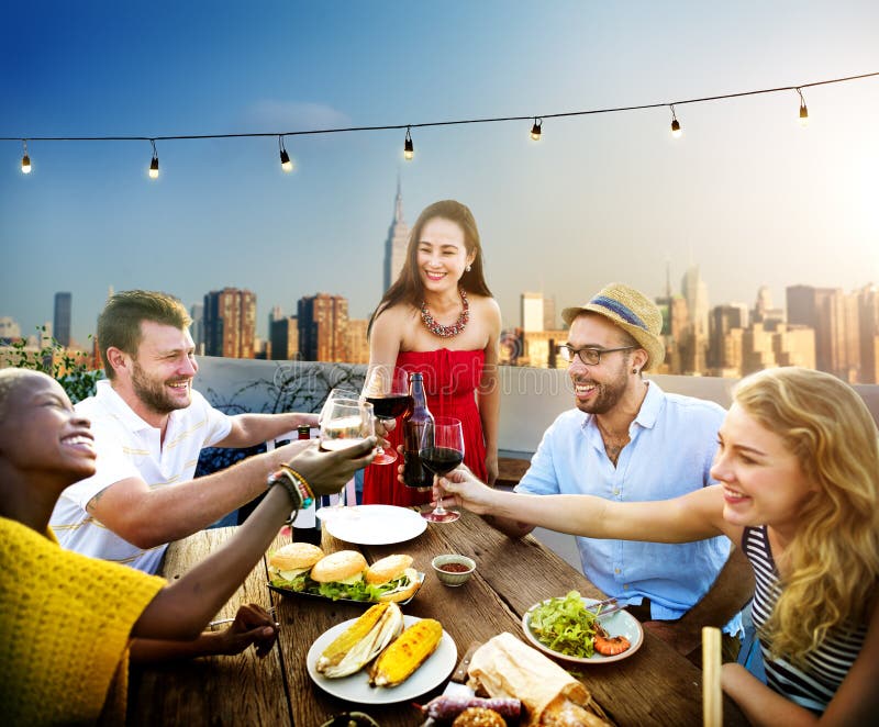 Friends Friendship Rooftop Dining People Concept Stock Photo - Image of ...