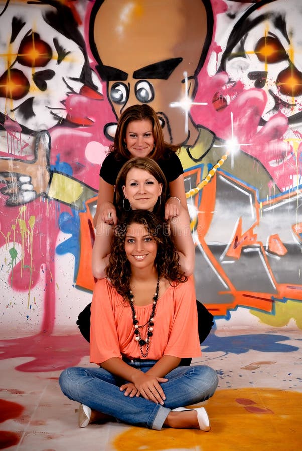 Friends fun graffiti wall stock photo. Image of happiness - 11668786