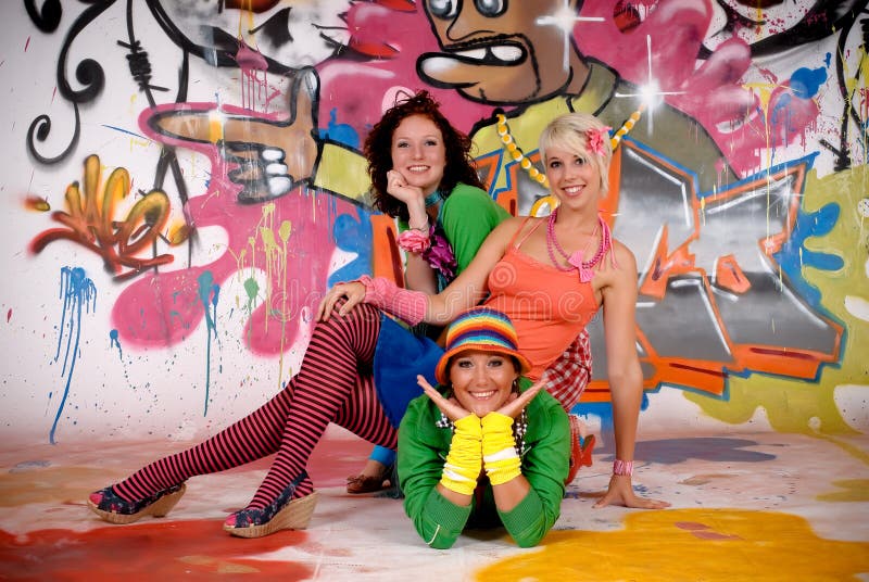 Friends fun graffiti wall stock photo. Image of humor - 14219328