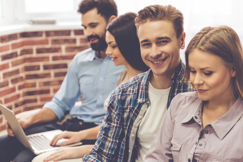 Friends with gadgets stock photo. Image of office, casual - 82311316