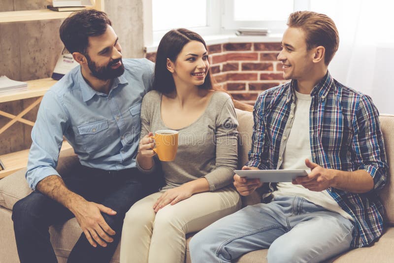 Friends with gadgets stock image. Image of people, casual - 82311247