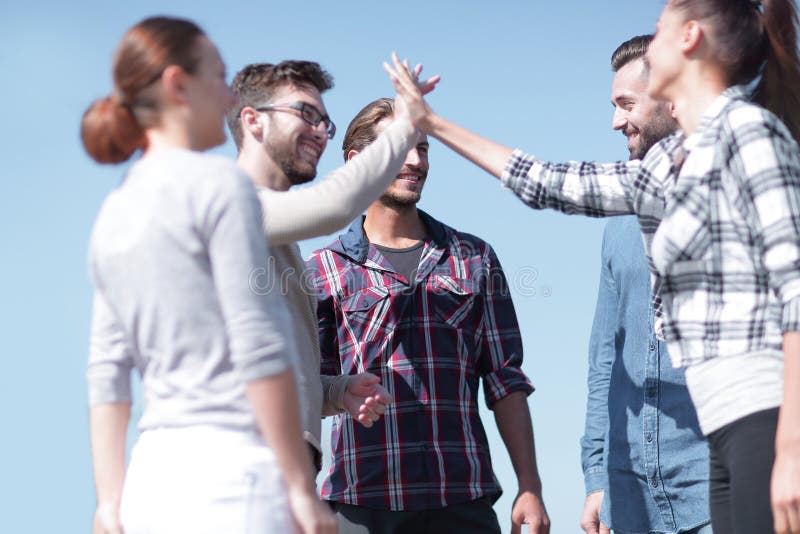 Friends Greet Each Other, Giving a High Five. Stock Photo - Image of ...