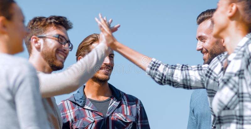 Friends Greet Each Other, Giving a High Five. Stock Photo - Image of ...