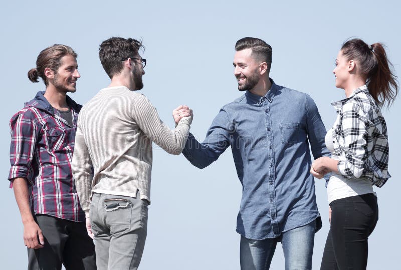 Friends Greet Each Other with a Handshake Stock Photo - Image of ...