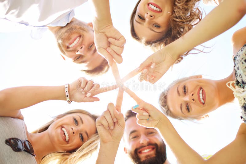 Friends Group Having Fun Together on Grass Stock Image - Image of girls ...