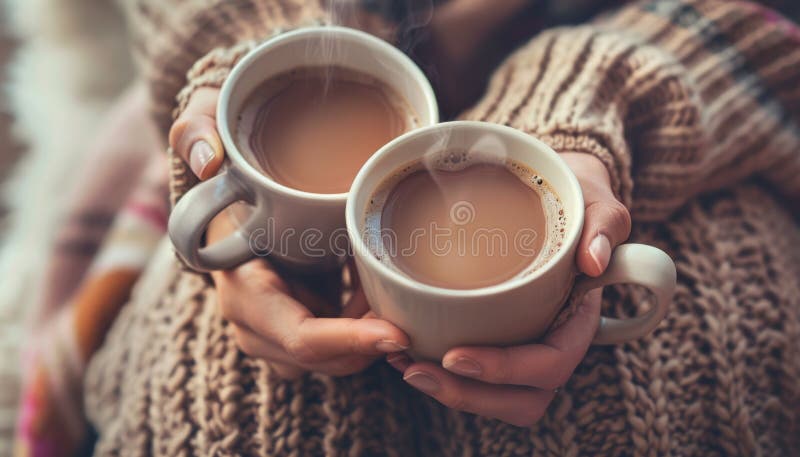 2 Friends Hands Closeup Holding Cup of Coffee. Stock Illustration ...