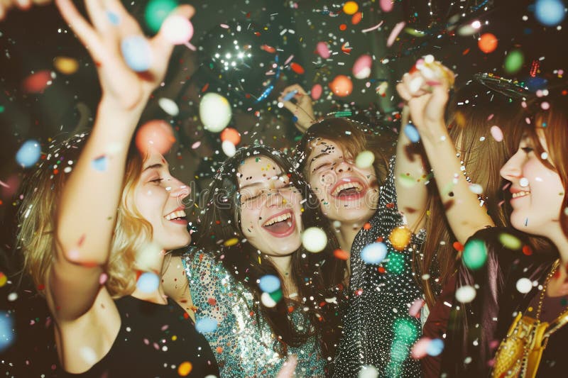 Friends Have Fun on Party with Throwing Confetti Stock Photo - Image of ...