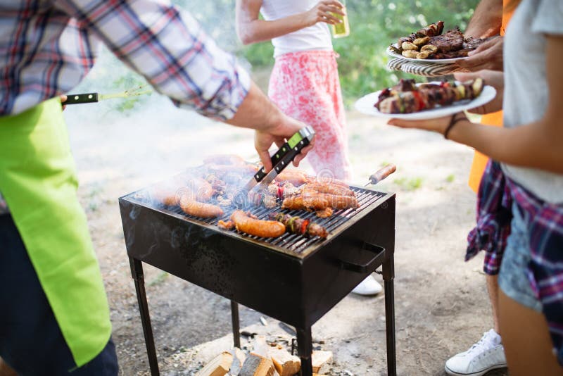Friends Having a Barbecue Party in Nature while Having Fun Stock Image ...