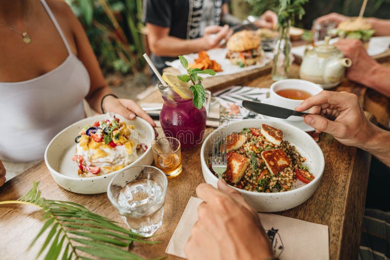 Dinner in Cafe with Healthy Food Stock Image - Image of tomatoes, bagel ...