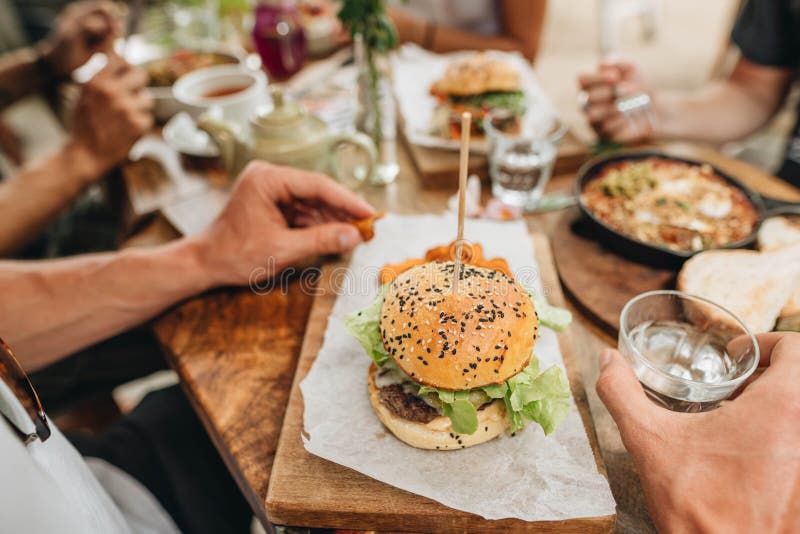 Dinner in Cafe with Healthy Food Stock Image - Image of tomatoes, bagel ...