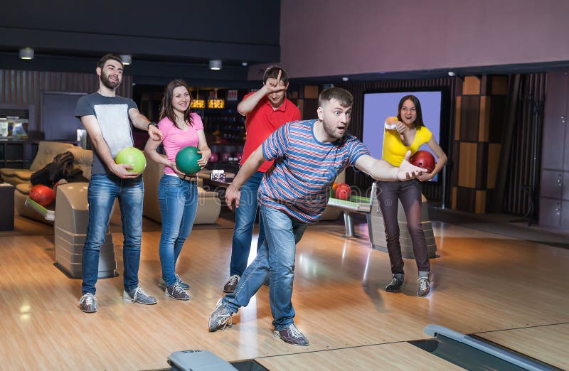 Friends Having Fun in Bowling Stock Image - Image of action, alley ...