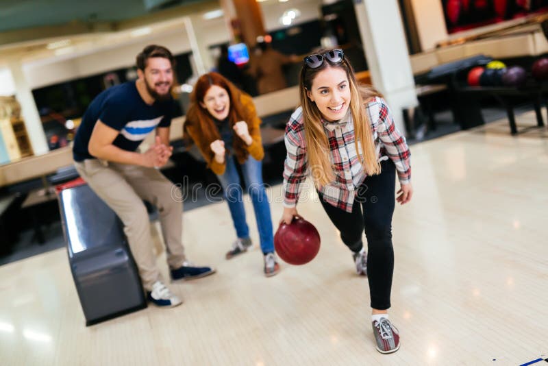 Friends Having Fun while Bowling Stock Image - Image of ball, people ...