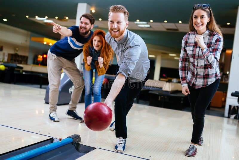 Friends Having Fun while Bowling Stock Image - Image of group, bowling ...