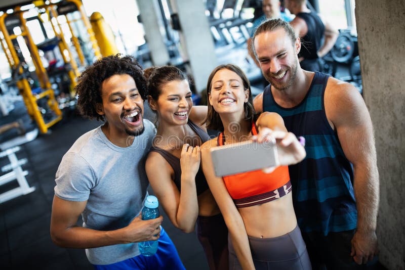 Group of Friends Having Fun at the Gym, Making a Selfie Stock Photo ...