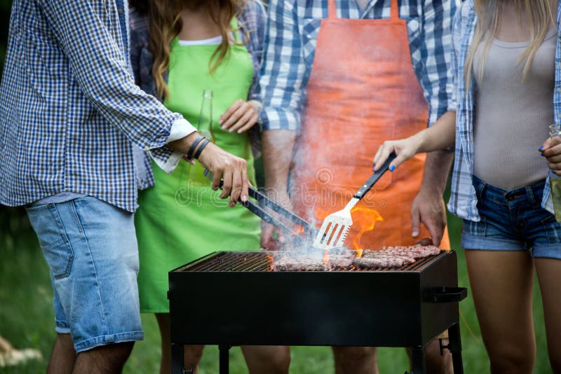 Group of Friends Having Fun in Nature Doing Bbq Stock Photo - Image of ...