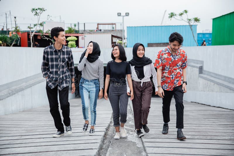 Friends Having Fun Outdoors Walking on the Way Together Stock Image ...
