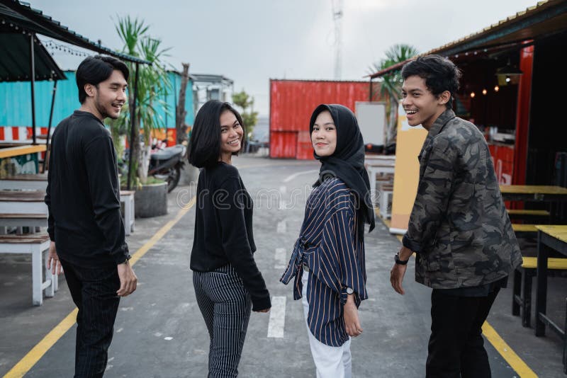 Friends Having Fun Outdoors Walking on the Way Together Stock Image ...