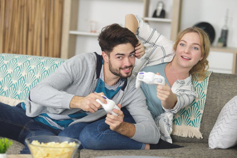 Friends Having Fun and Play Video Games Together Stock Photo - Image of ...