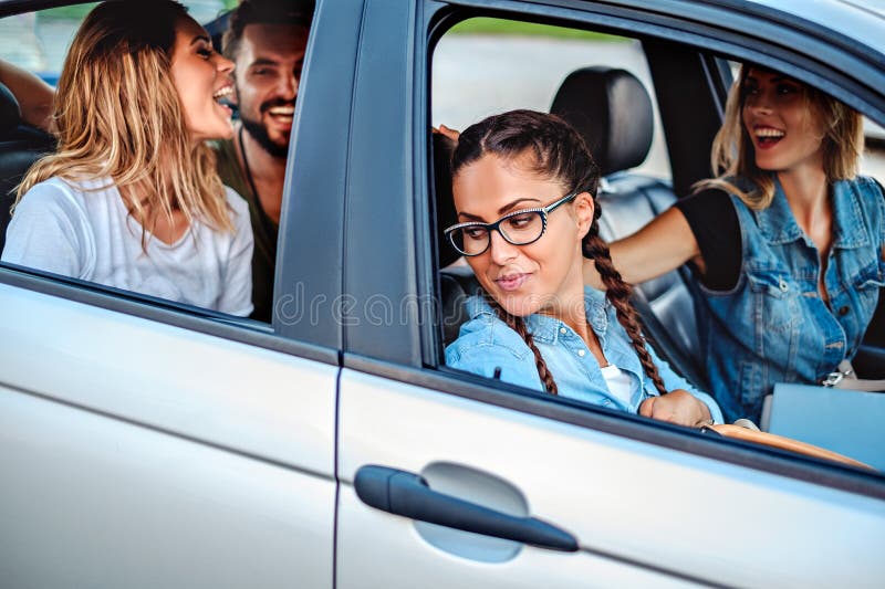 Friends Having Fun while Riding in the Car Stock Image - Image of ...