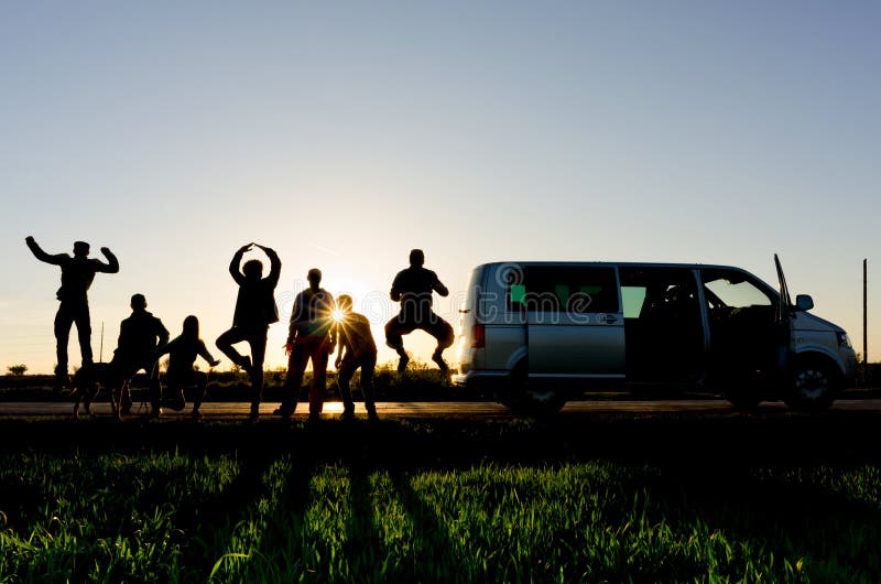 Friends Having Fun on the Side of the Road Stock Image - Image of ...
