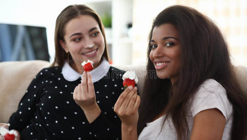 Friends Having Fun Together and Eating Dessert Stock Image - Image of ...