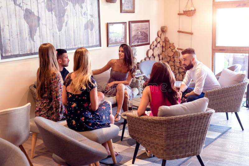 Friends Having a Great Time in Cafe Stock Photo - Image of drinking ...