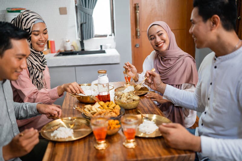 Friends Having Iftar Dinner Together at Home Stock Image - Image of ...