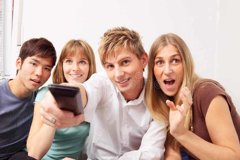 Friends Having a Small Party at Home Stock Image - Image of happy ...