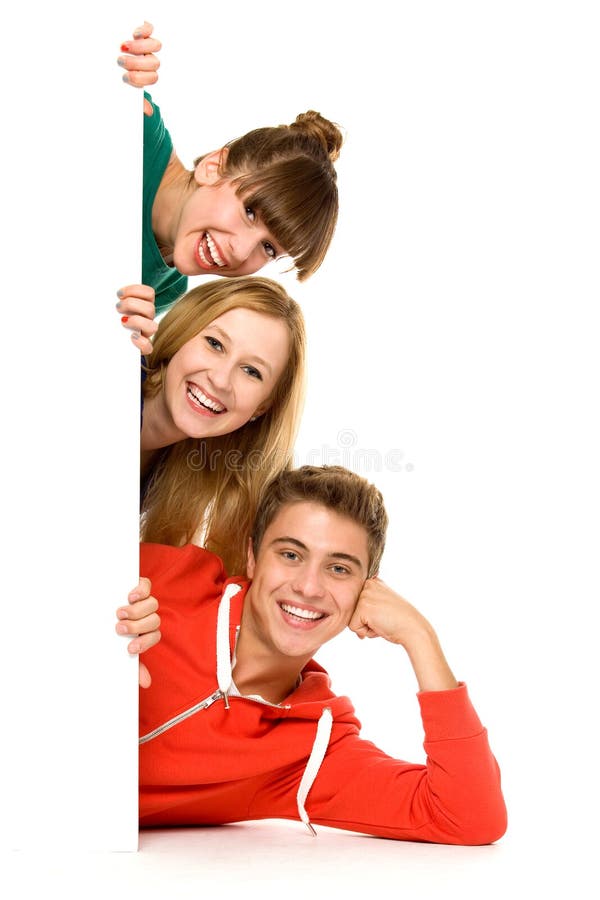 Friends Holding Blank Poster Stock Image - Image of faces ...