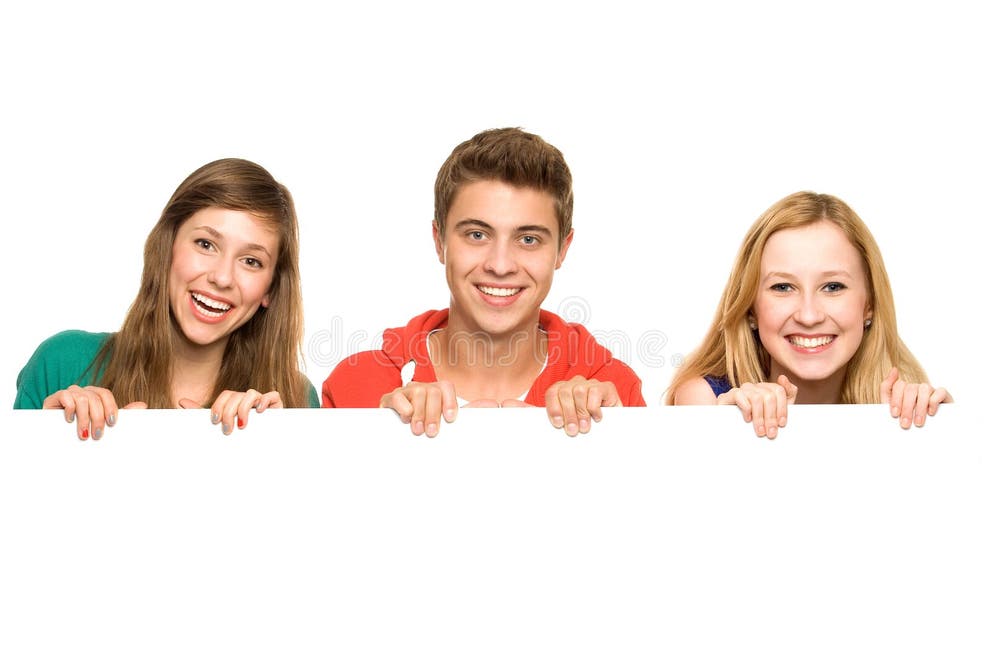 Friends Holding Blank Poster Stock Photo - Image of cheerful, casual ...