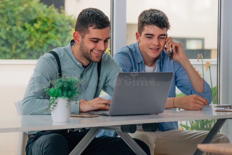Friends at Home with Computer Laptop Stock Photo - Image of classmates ...