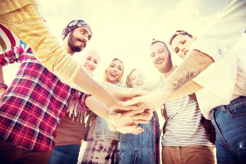 Friends Huddle Join Holiday Party Group Concept Stock Image - Image of ...