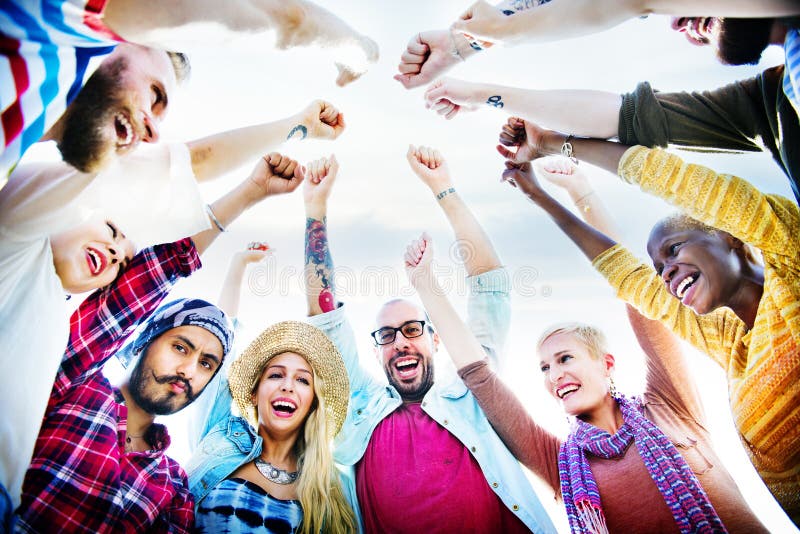 Friends Huddle Join Holiday Party Group Concept Stock Image - Image of ...