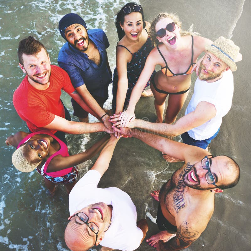 Friends Huddle Join Holiday Party Group Concept Stock Photo - Image of ...
