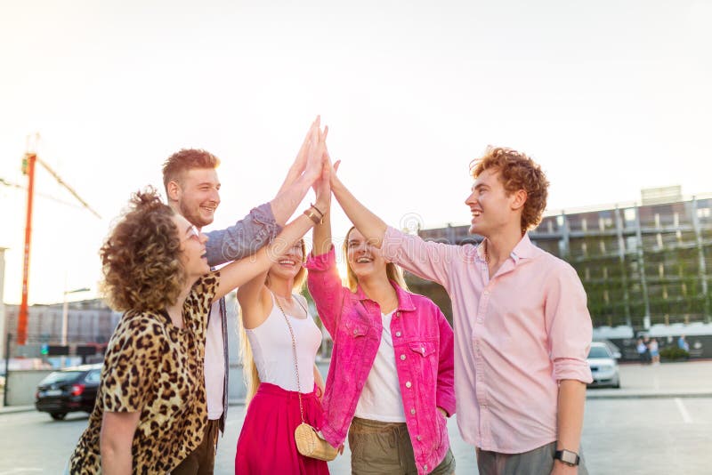 Friends joining hands stock photo. Image of girls, joining - 118254098