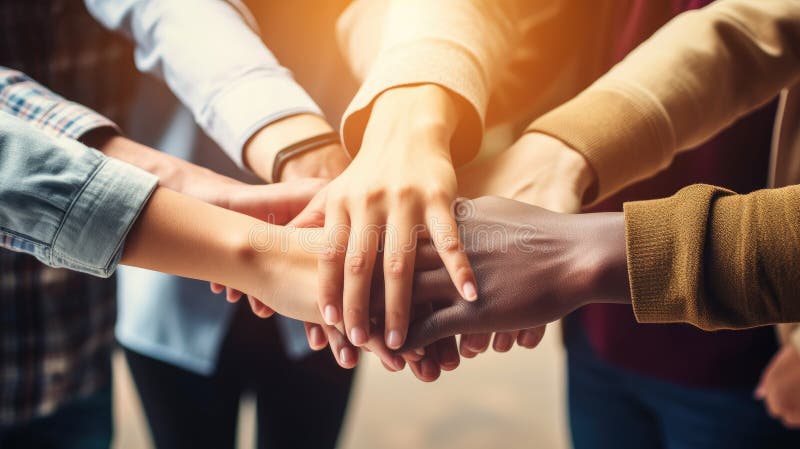 Friends Joining Hands, Symbolizing Teamwork and Unity with Copy Space ...