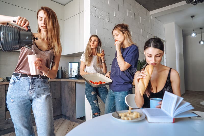 Friends in the kitchen stock image. Image of house, caucasian - 121175837