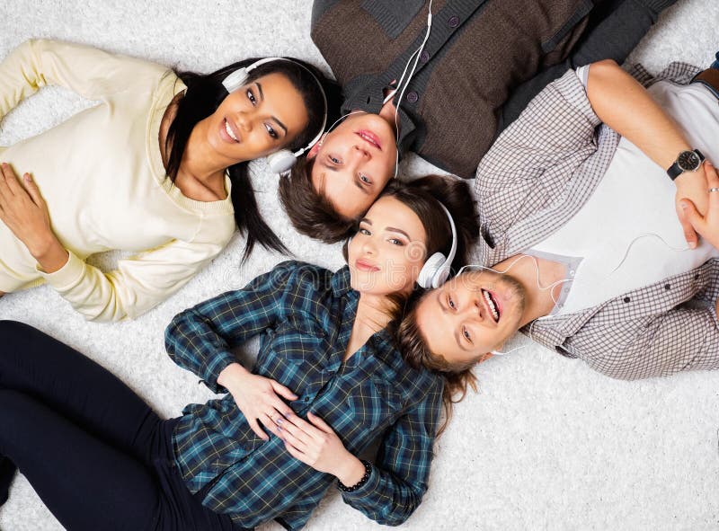 Friends listens music stock image. Image of american - 52083789