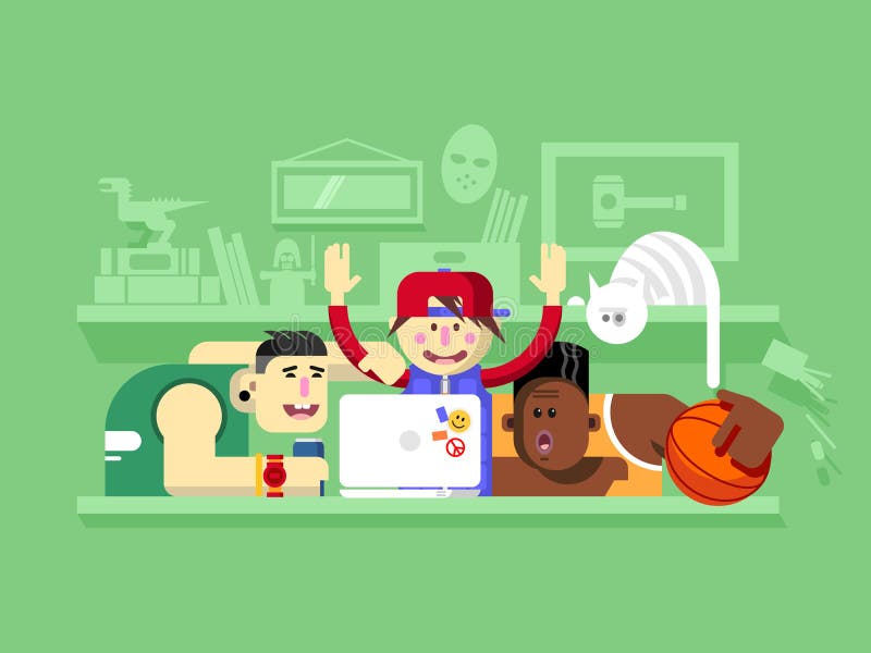 Friends Looking at Laptop Screen Stock Vector - Illustration of ...