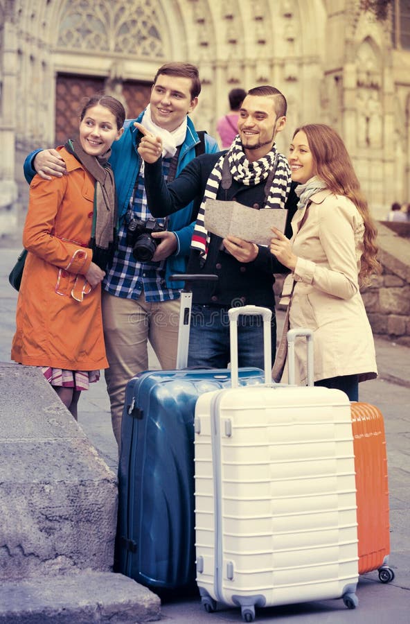 Friends with Luggage Outdoor Stock Photo - Image of hardcase, journey ...
