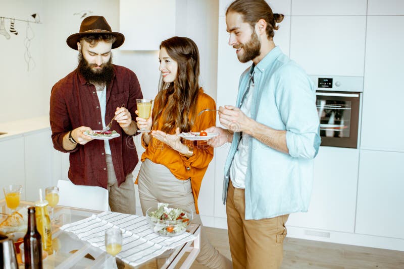 Friends during the Lunch at Home Stock Image - Image of lunch, happy ...