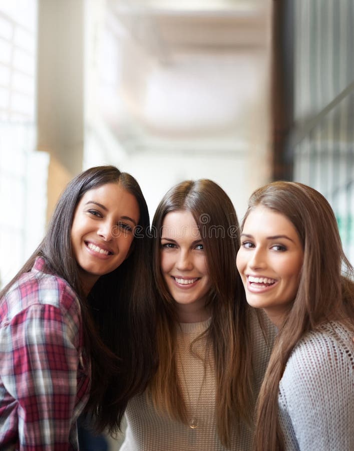 Friends Make University Fun. Portrait of Three Female University ...